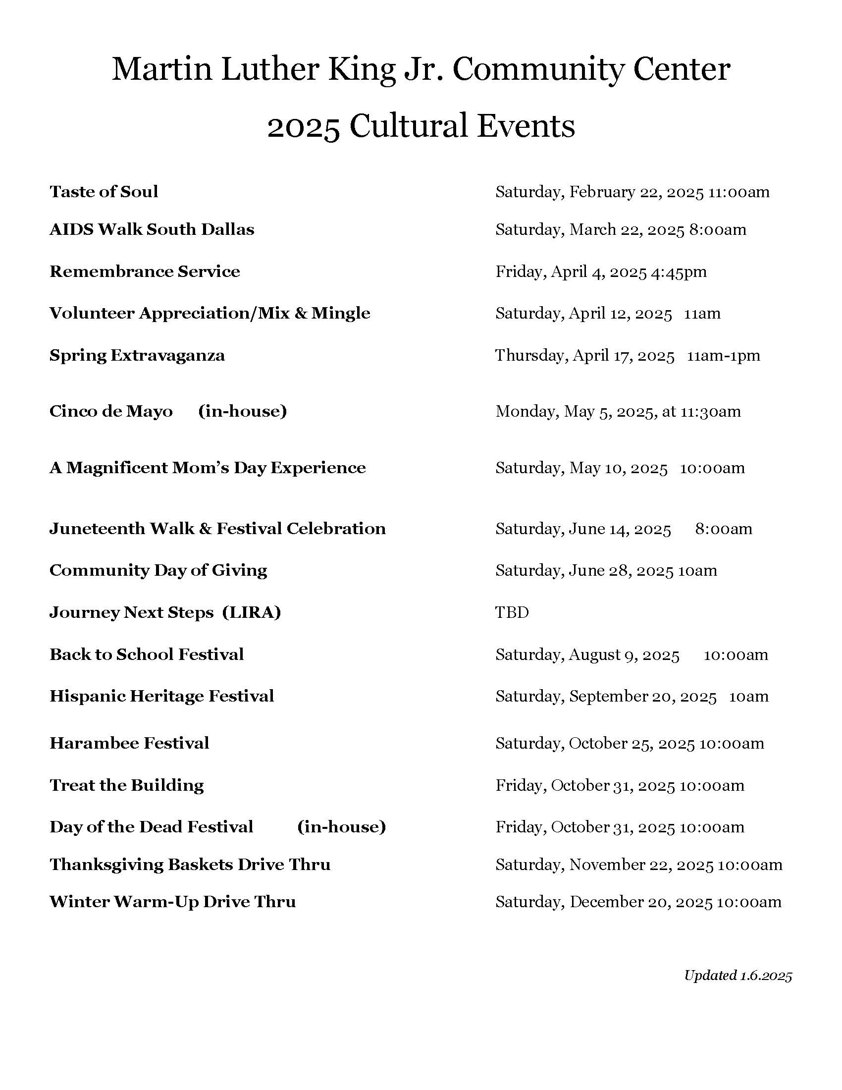 Annual Events | The Martin Luther King, Jr. Community Center